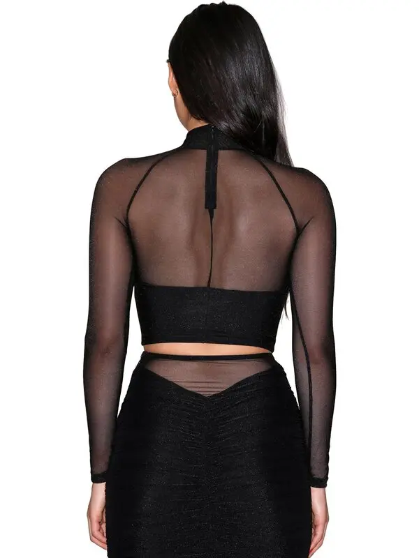 Fleur Du Mal Mesh Mock Neck Top - Black