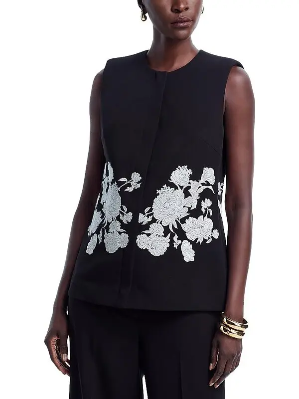 Elie Tahari Isla Embroidered Sleeveless Jacket - Noir