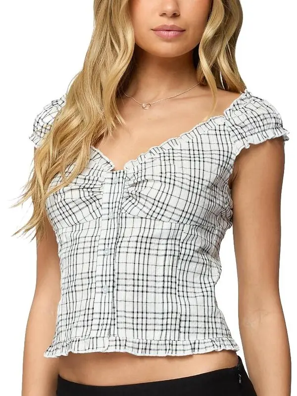 EDIKTED Plaid Button-up Top - Black-and-white