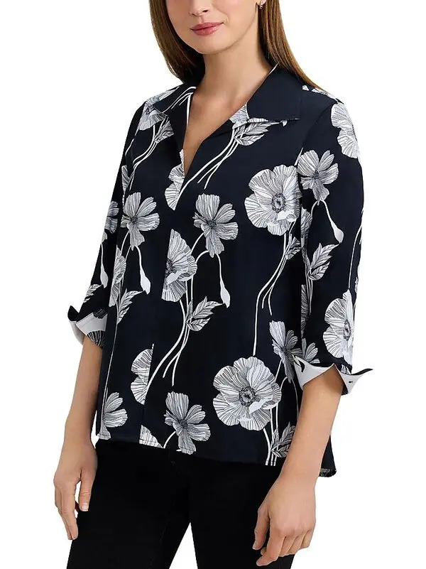 Foxcroft Agnes Popover Top - Black/ White