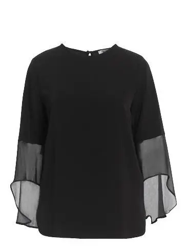 Calvin Klein Crepe Top With Bell Sleeves - Black