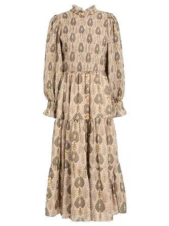 Antik Batik Midi Flared Dress - Beige