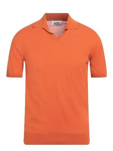 Alpha Studio Cotton Polo Collar Sweater - Orange