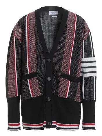 Thom Browne Cardigan Merino Wool Jacquard Knit - Black
