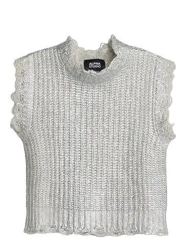 Alpha Studio Sleeveless Metallic Knit Top - Silver