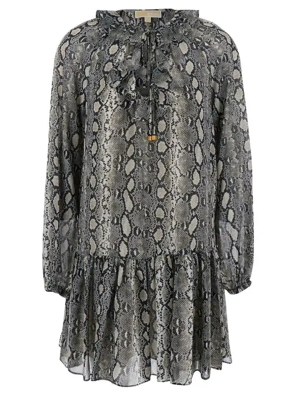Michael Kors Crewneck Mini Dress With Snakeskin Print - Grey