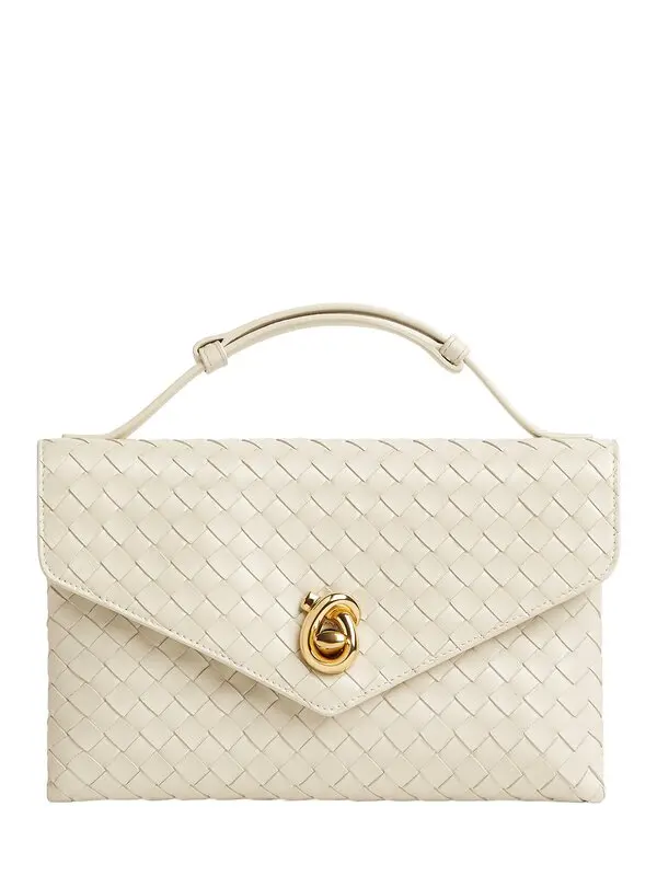 Bottega Veneta Leather Knot Lock Top Handle Bag - Neutral
