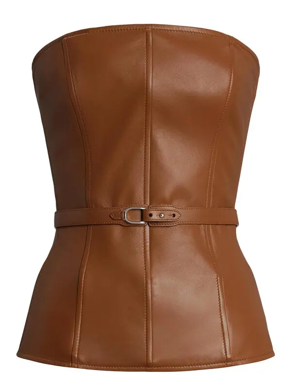 Ralph Lauren Leather Strapless Top - Beige