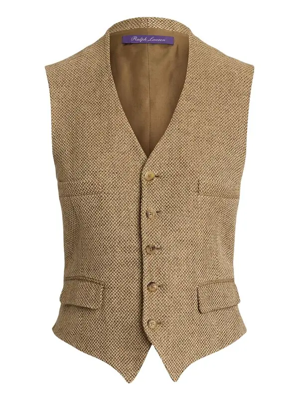 Ralph Lauren Linen Holland Barleycorn Tweed Waistcoat - Beige