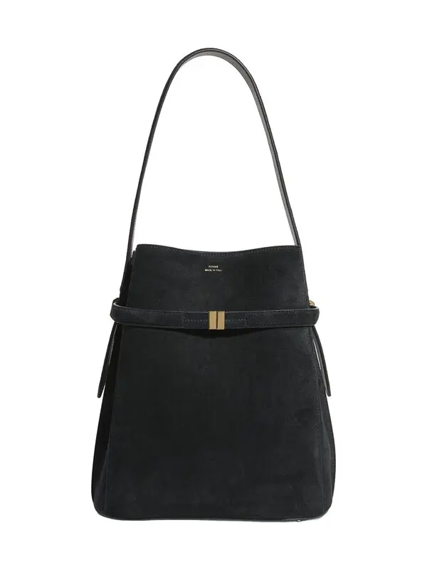 TOTEME Suede Bucket Shoulder Bag - Black