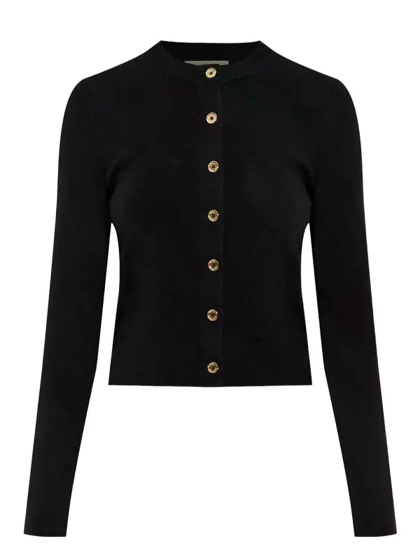 Michael Kors Ribbed Knit Cardigan With Gold-tone Buttons - Black