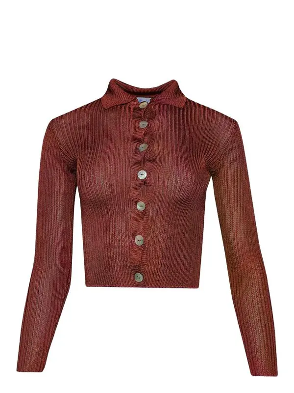 Calle Del Mar Ribbed-knit Button-up Cardigan - Brown