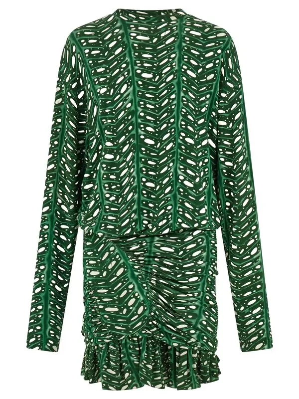 FERRAGAMO Mini Dress With Palm Print - Green