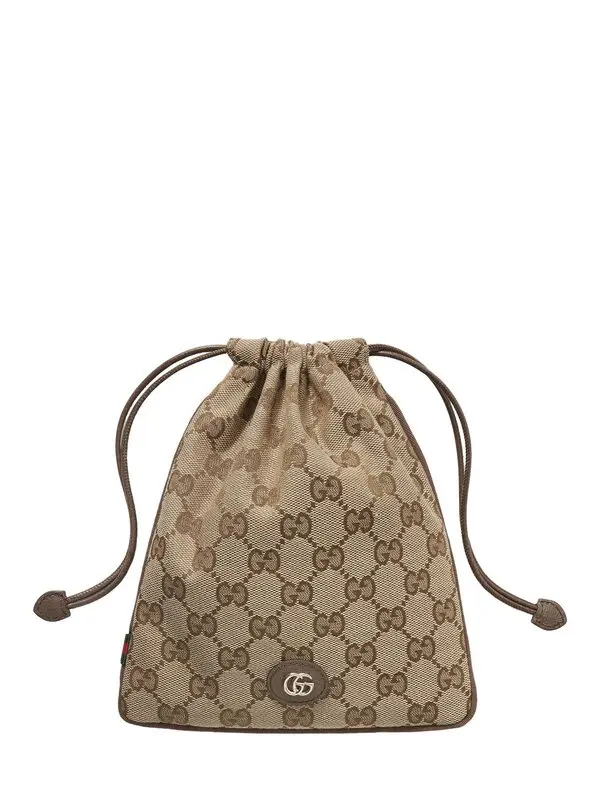Gucci Charm Leather-trimmed Canvas-jacquard Pouch - Brown