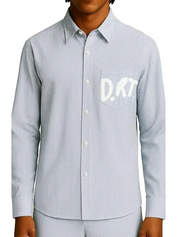 D.RT Stripe Button-up Cotton Blend Oxford Shirt - Blue/ White