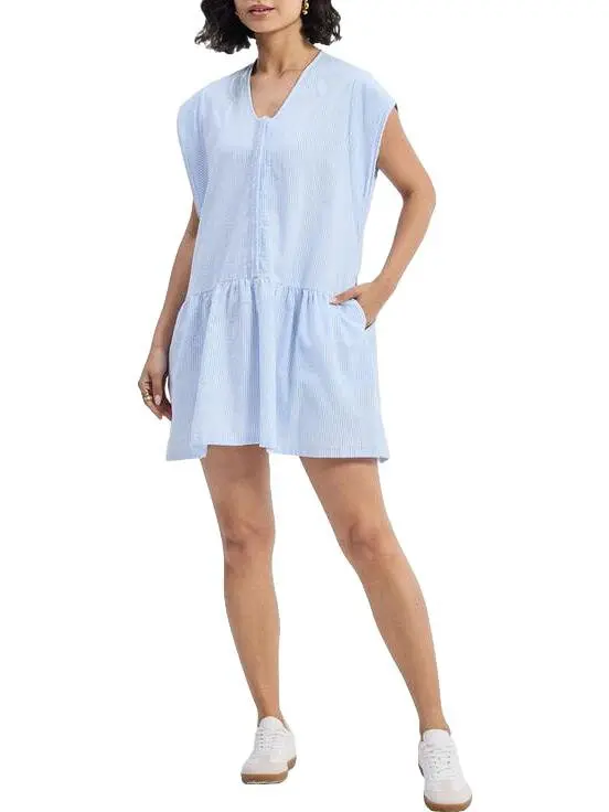 REISTOR Oversized V-neck Stripe Dress - Blue