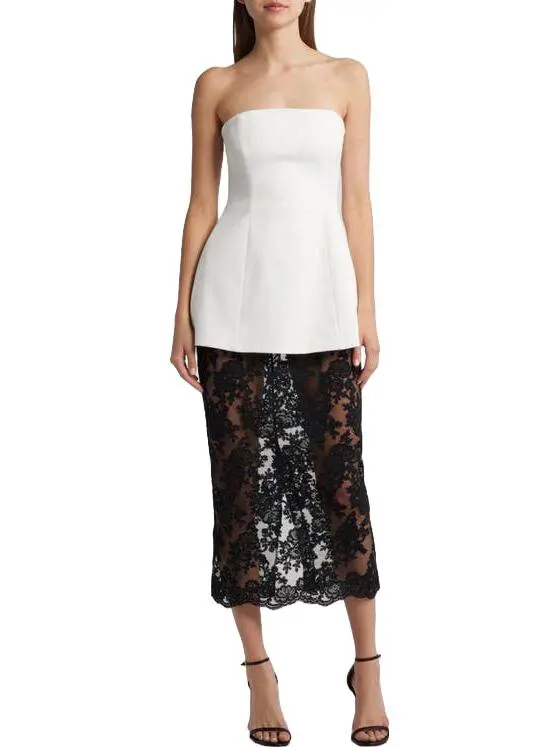 DELFI COLLECTIVE Amaya Strapless Mixed Media Cocktail Dress - Ivory / Black