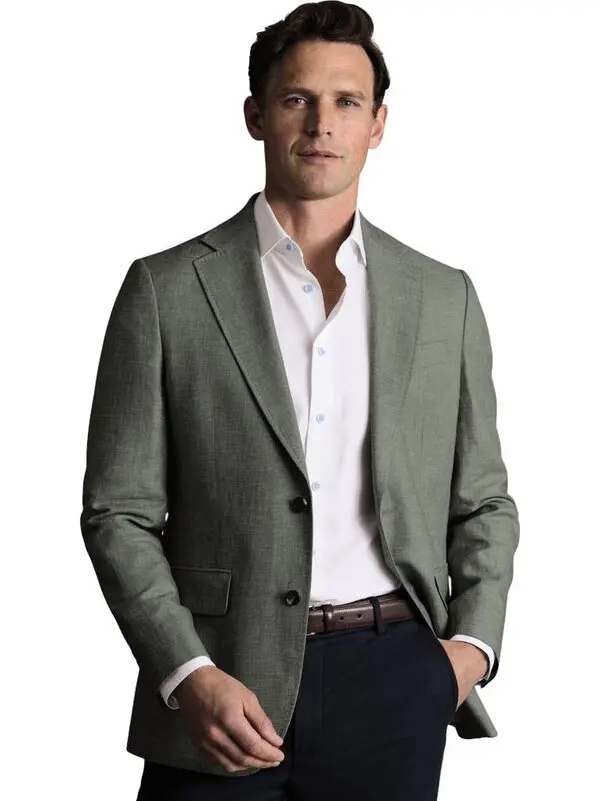 CHARLES TYRWHITT Linen Cotton Slim Fit Jacket - Green