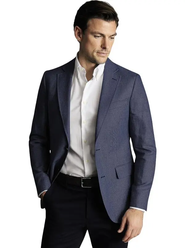 CHARLES TYRWHITT Linen Cotton Slim Fit Jacket - Steel Blue