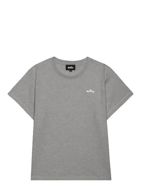 DALIX Salty Embroidered High Waisted Tee - Carbon Gray
