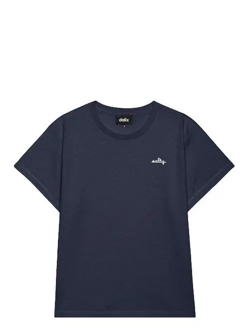 DALIX Salty Embroidered High Waisted Tee - Navy