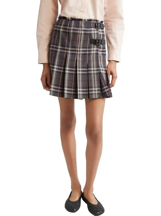 Burberry Check Pleated Wool Skirt - Fig/ Black Amethyst