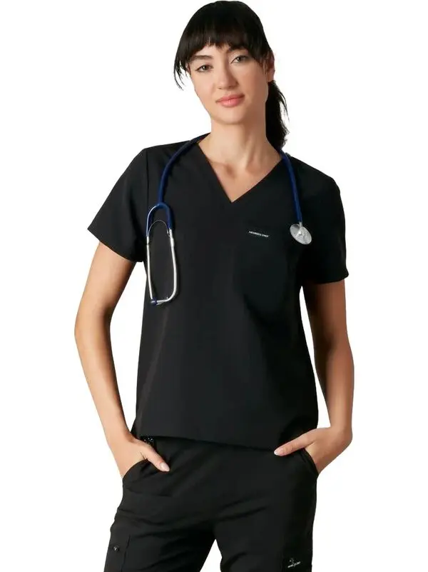 MEMBERS ONLY Bari 1-pocket Scrub Top - Black