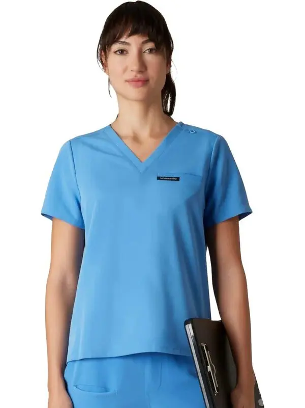 MEMBERS ONLY Bari 1-pocket Scrub Top - Ceil Blue