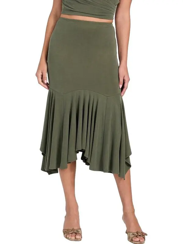 Guess Kenzie Ruffle Midi Skirt - Green