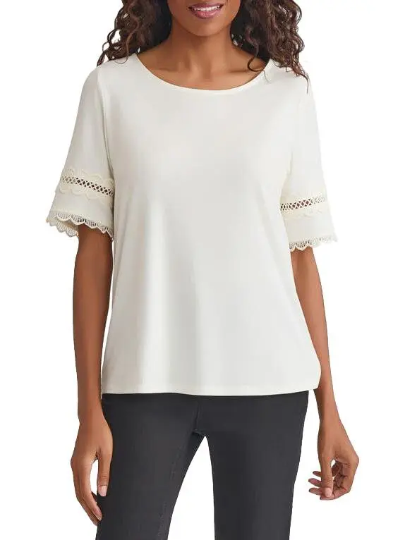 Jones New York Lace Cutout Trim Top - Jones White