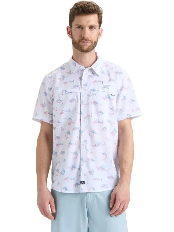 SALT LIFE Fish N' Bones Americana Woven Short Sleeve Shirt - White