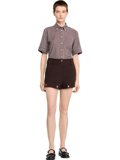 Sandro Buttoned Carpenter High-waisted Shorts - Brown