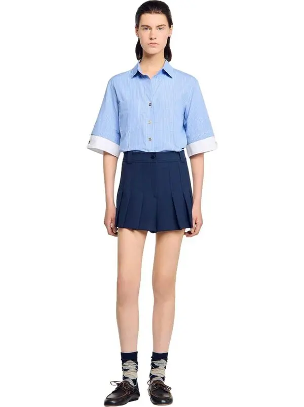 Sandro Tailored Pleated Shorts - Navy Blue