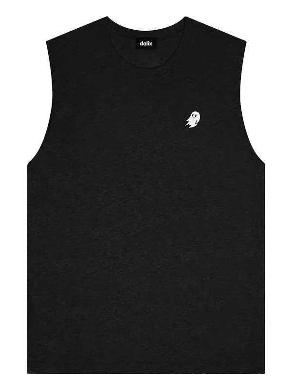 DALIX Ghost Embroidered Lightweight Cotton Muscle Tank - Dark Heather