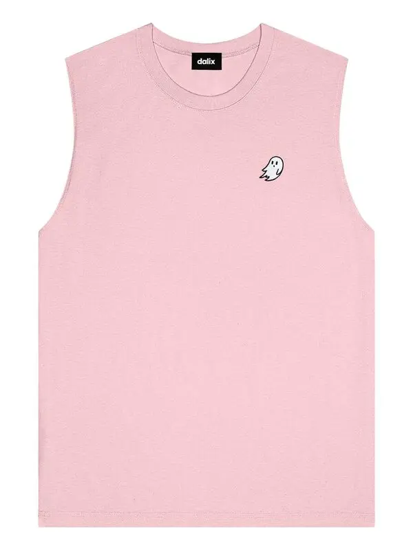DALIX Ghost Embroidered Lightweight Cotton Muscle Tank - Pink