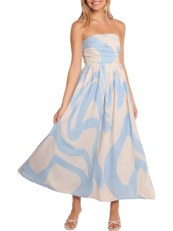PETAL & PUP Nesta Strapless Maxi Dress - Blue Cream