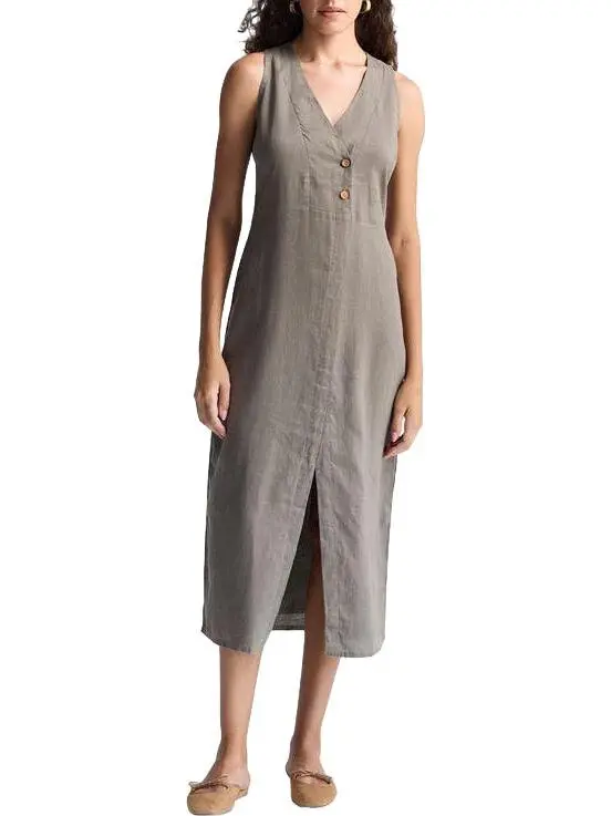REISTOR Sleeveless Straight Dress With Front Slit - Dark Green