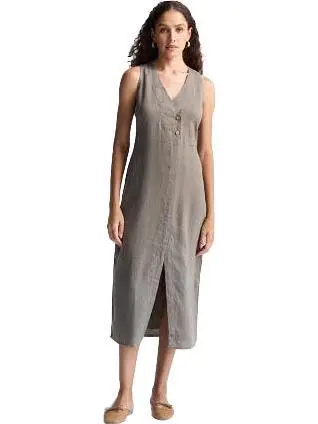 REISTOR Sleeveless Straight Dress With Front Slit - Dark Green