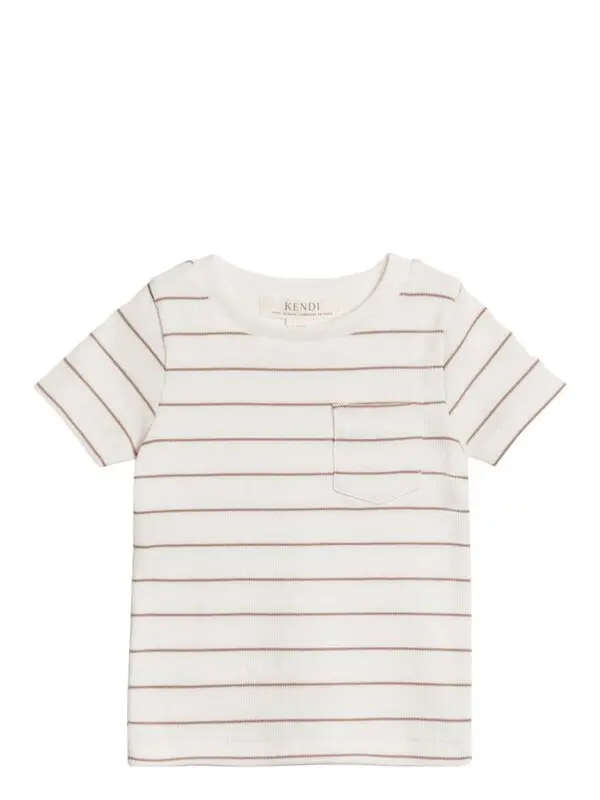 COLORED ORGANICS Lou Organic Ribbed Short Sleeve Pocket Tee - Dario Stripe /oat
