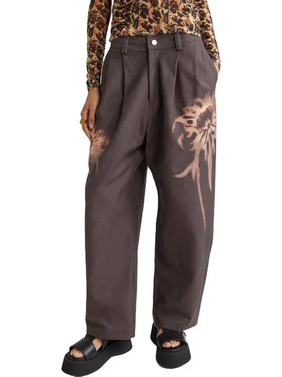 Collina Strada Catchfly Pleated Wide Leg Jeans - Earth Faded Flower