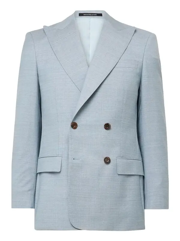 Richard James Hepworth Double-breasted Wool Suit Jacket - Blue