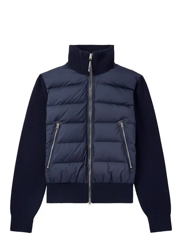 TOM FORD Leather-trimmed Quilted Shell And Wool Down Jacket - Blue
