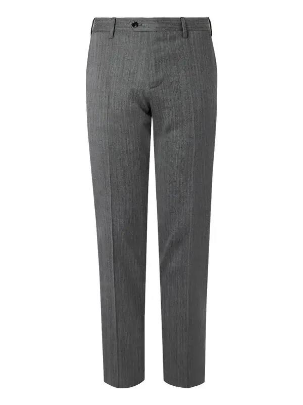 LARDINI Straight-leg Herringbone Virgin Wool-blend Trousers - Gray