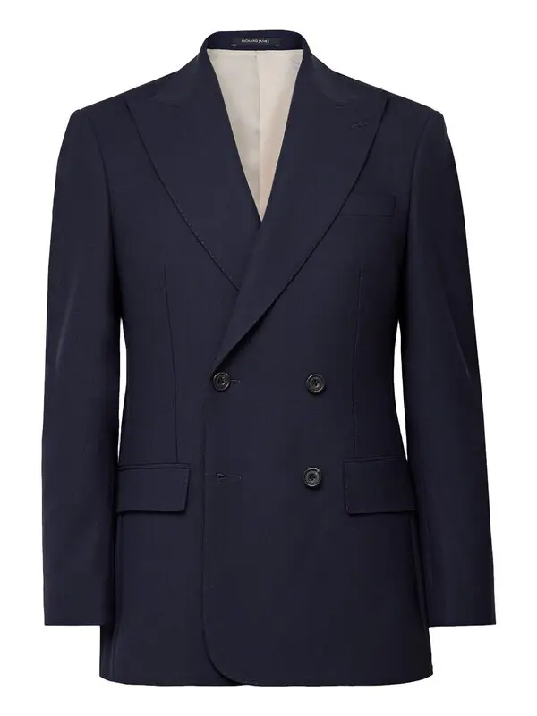 Richard James Hepworth Double-breasted Grain De Poudre Wool Suit Jacket - Blue