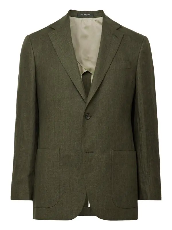 Richard James Chapman Unstructured Slim-fit Linen Suit Jacket - Green