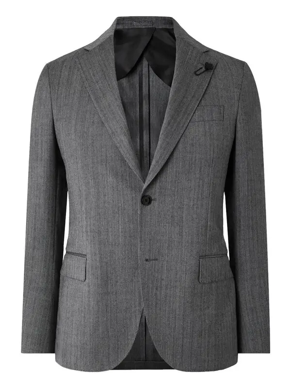 LARDINI Virgin Wool-blend Herringbone Suit Jacket - Gray