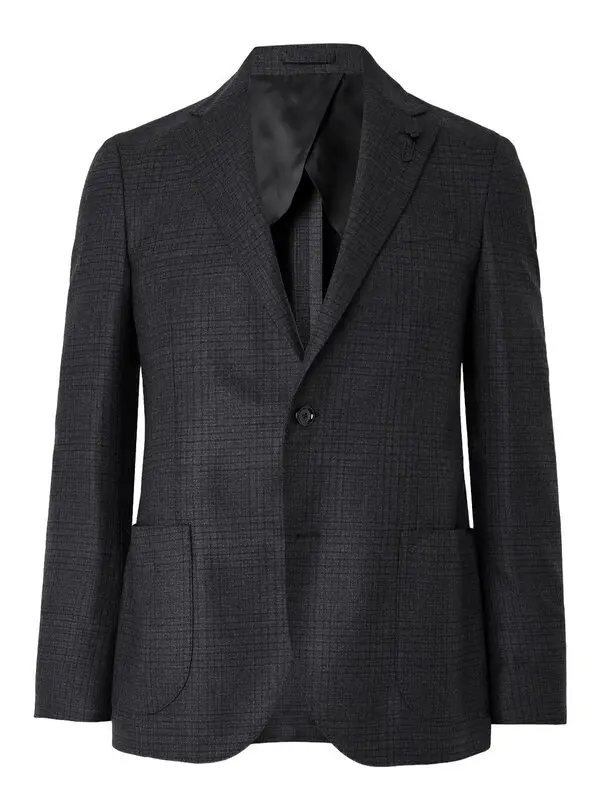 LARDINI Prince Of Wales Checked Wool Suit Jacket - Gray