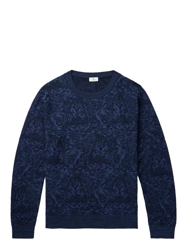 Etro Jacquard-knit Cotton-blend Sweater - Blue