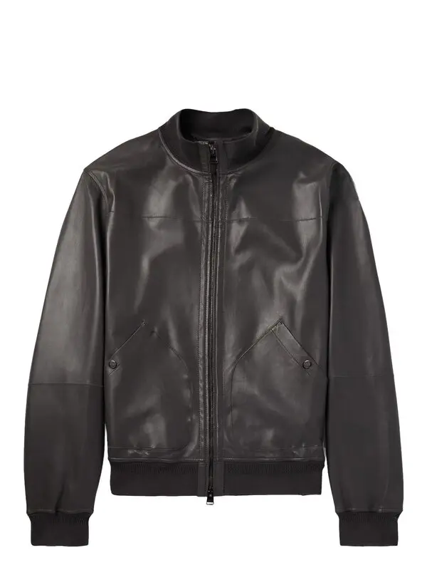 Canali Nuvola Leather Bomber Jacket - Brown