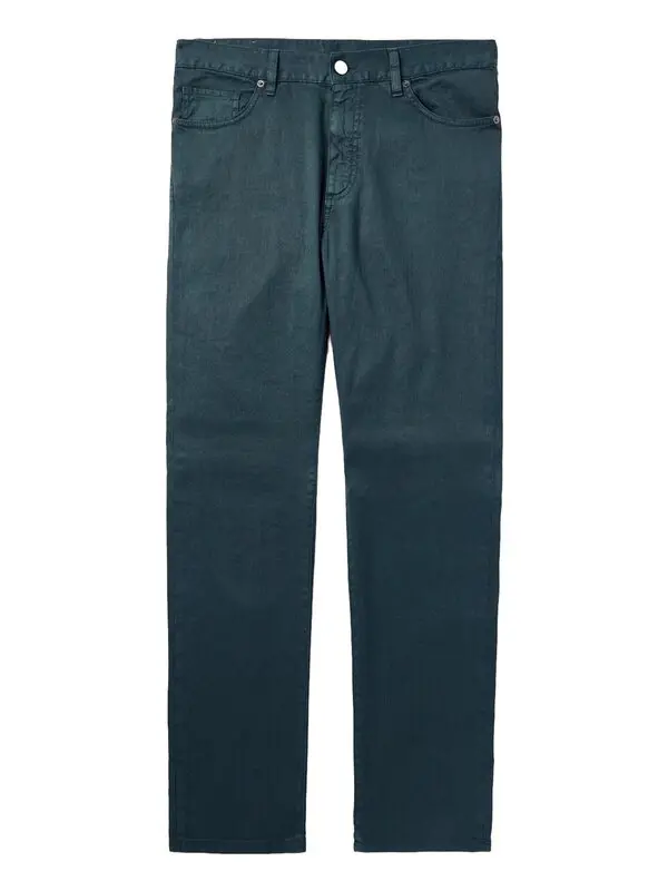 Zegna Roccia Slim-fit Linen-blend Trousers - Blue